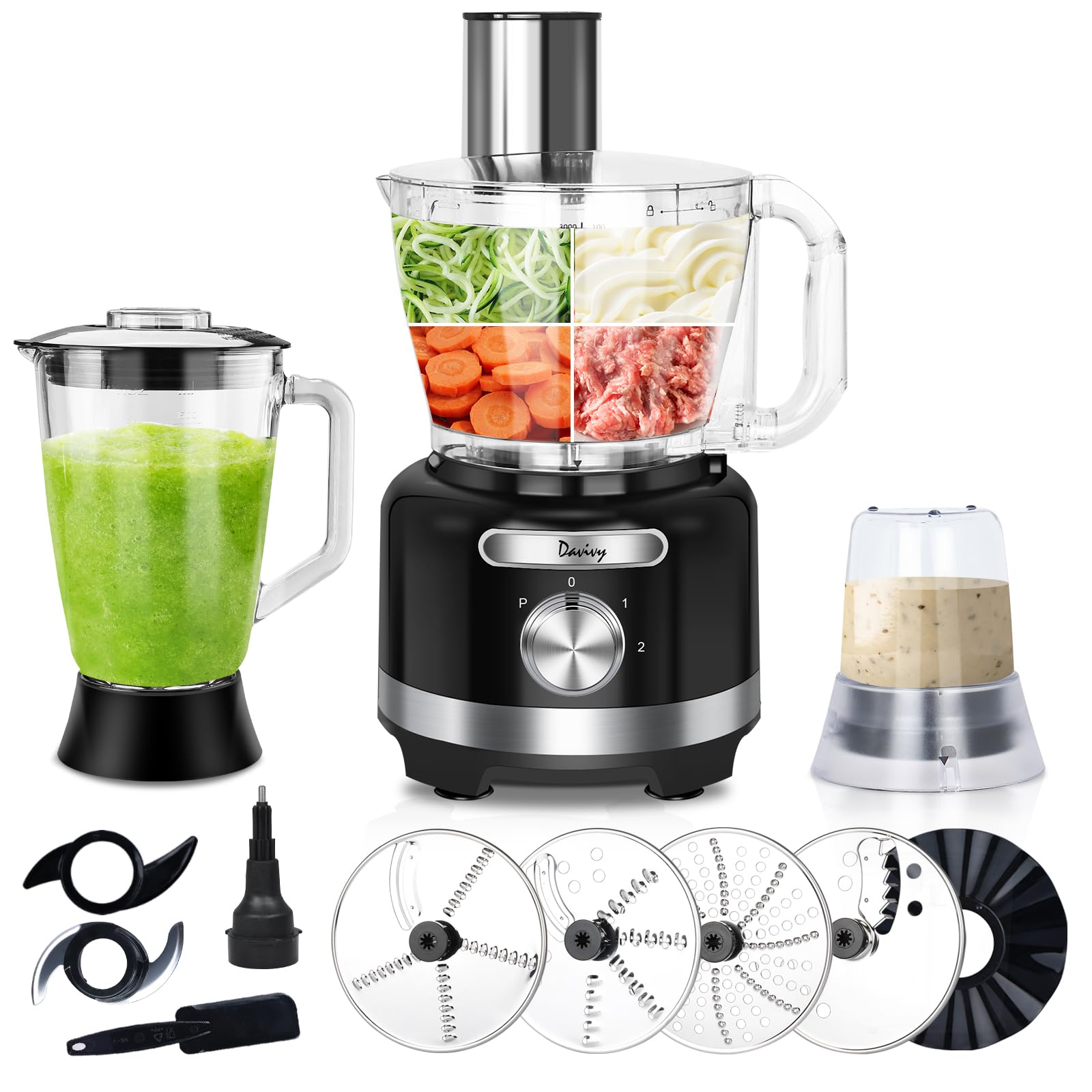 Davivy 16 Cup Food Processors,10-in-1 Multifunction 3.8L Vegetables ...