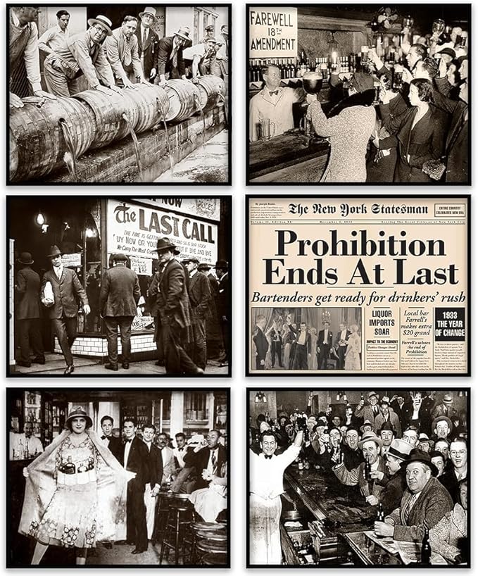 Amazon.com: Vintage Prohibition Era Wall Art Set of 6 8x10 Unframed ...