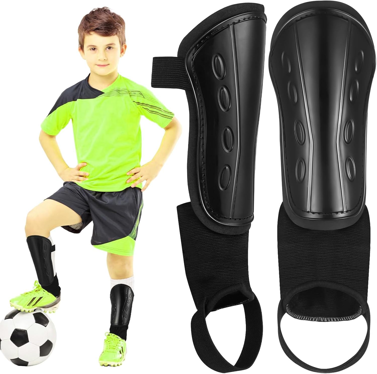 Football Shin Guards, Kids Shin Pads with Calf & Ankle Protection, High ...