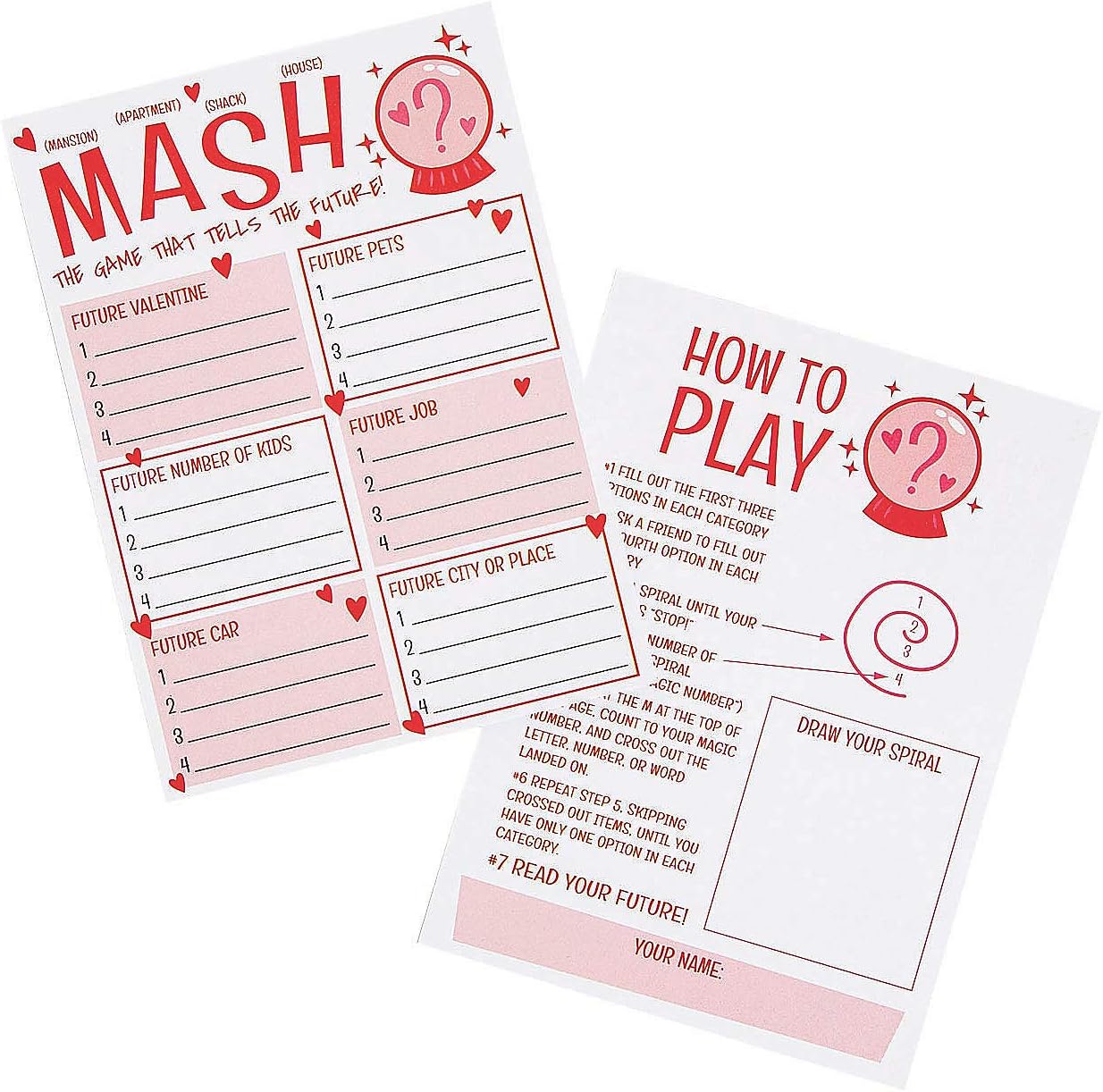 Amazon.com: Delightful Valentine's Day MASH Game Cards - (5" x 7") Pack ...