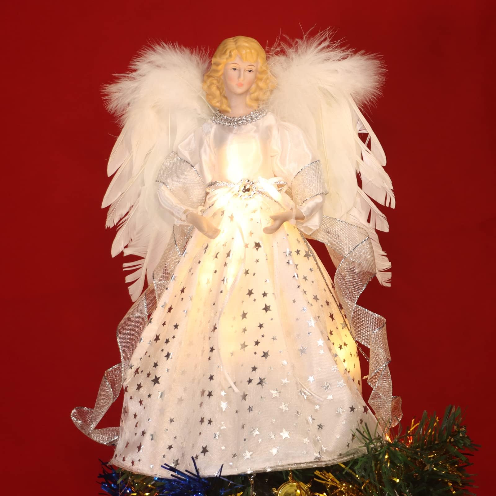 Amazon.com: Bodosac 13.5" White Angel White Lighted Tree Topper ...