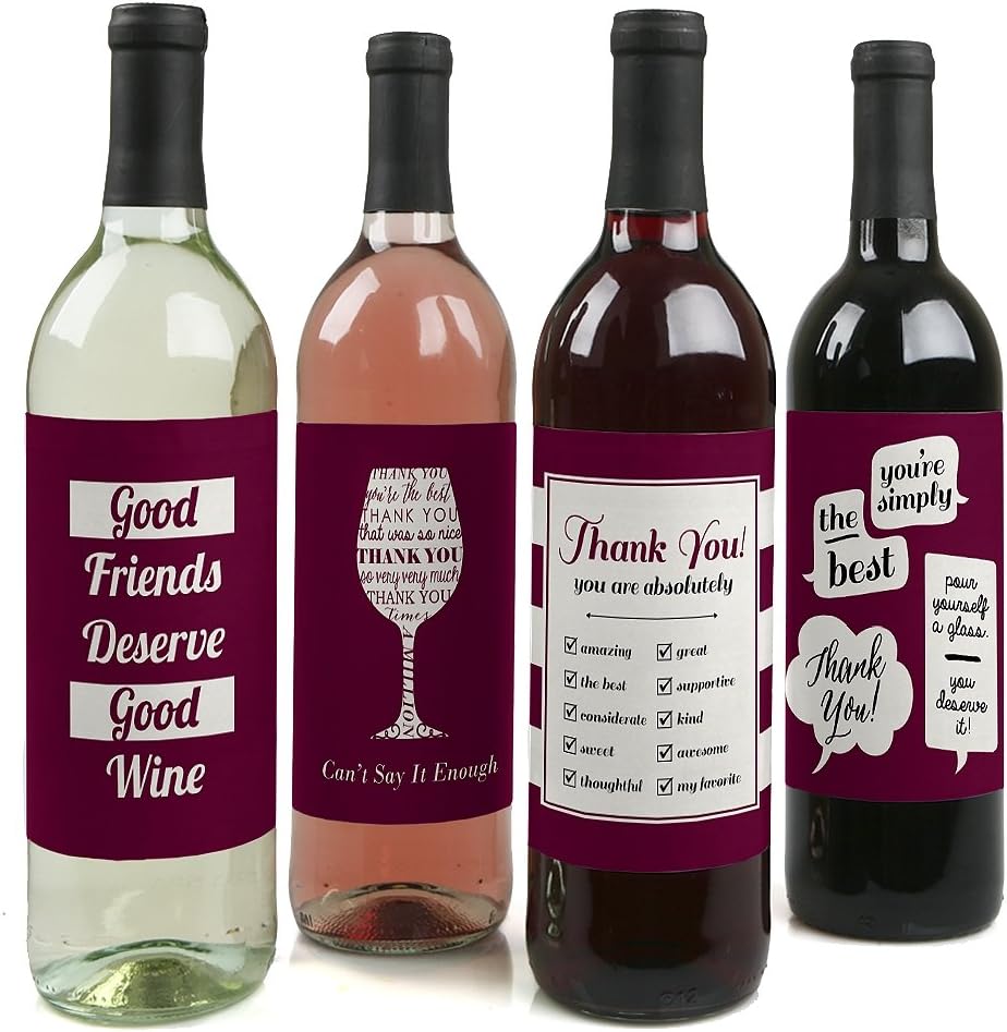 Girly Thank You - Wine Bottle Labels Thank You Gift - Set of 4 : Amazon ...