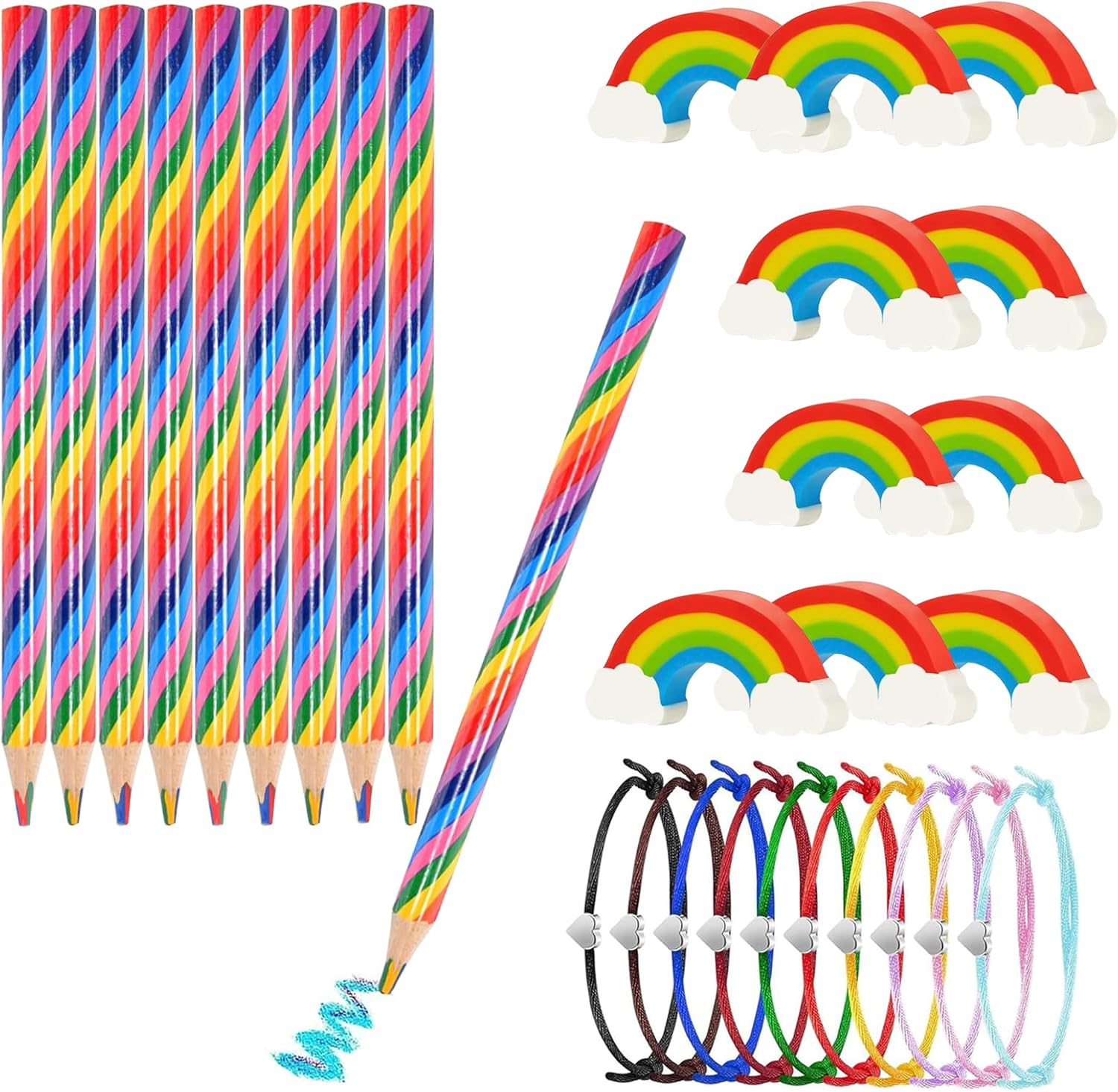 Pack of 30 Rainbow Pencils Set, Children's Rainbow Pencils, 10 Rainbow ...