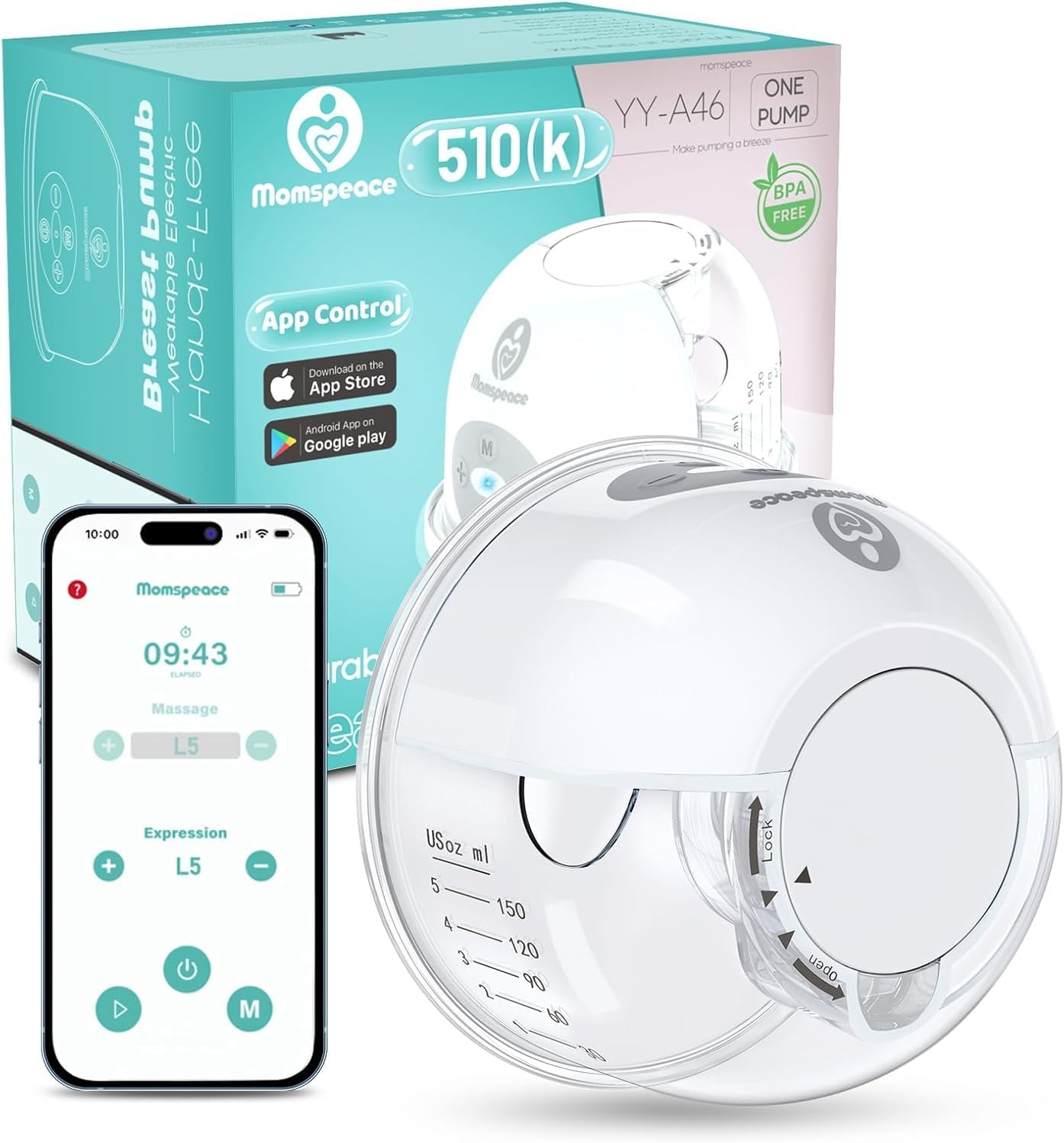 Amazon.com : Breast Pump Hands Free, Momspeace Breast Pump with APP ...