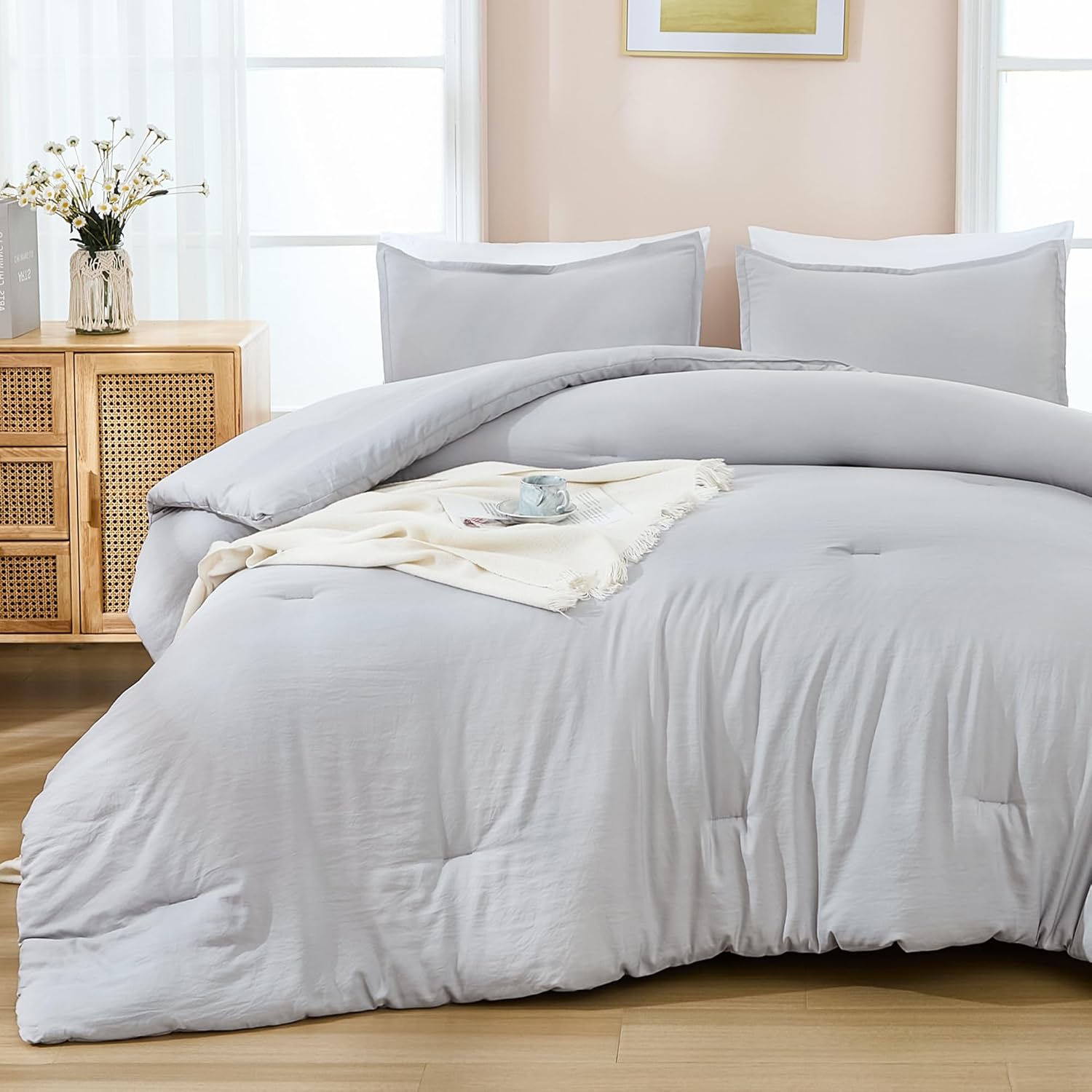 Amazon.com: Andency Light Grey Comforter King Size - 7 Pieces Gray Bed ...