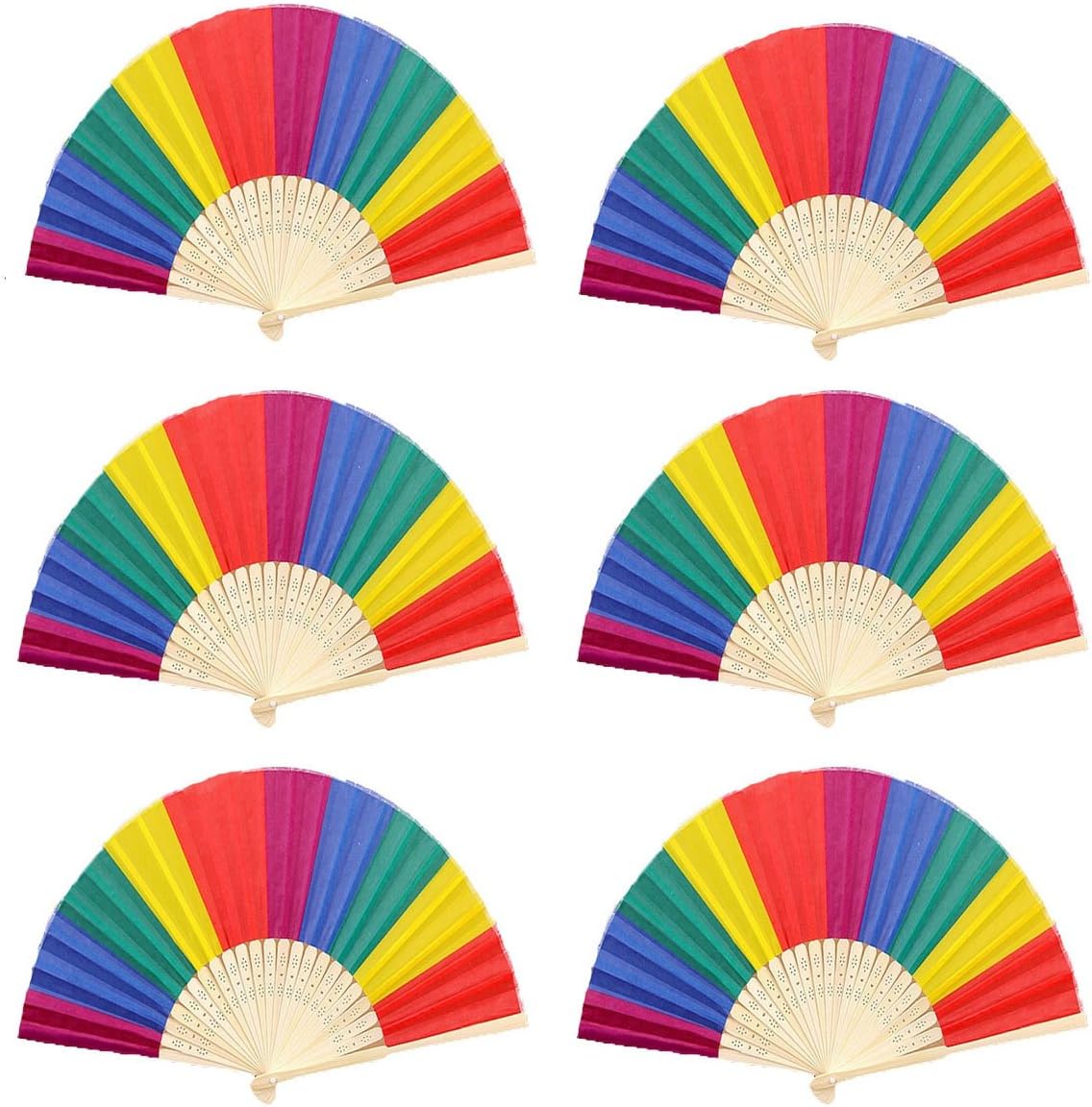 Amazon.com: Winture 6 Pack Rainbow Folding Fans, Hand Fans Rainbow ...