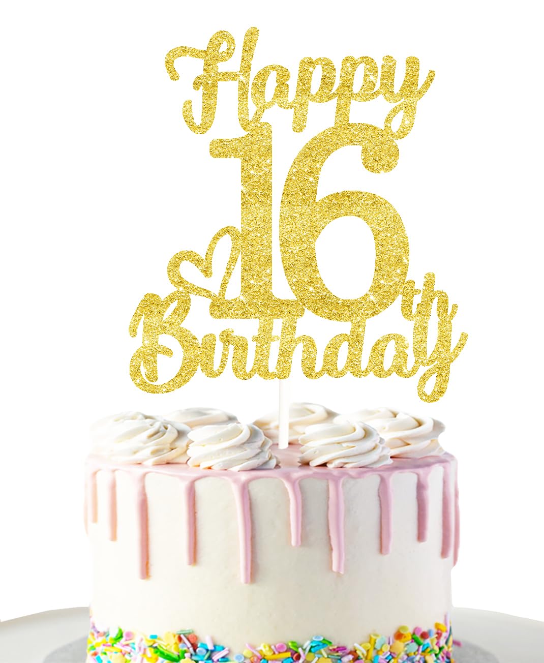Snapklik.com : 16 Birthday Cake Toppers-Gold Glitter, 16th Cake Topper ...