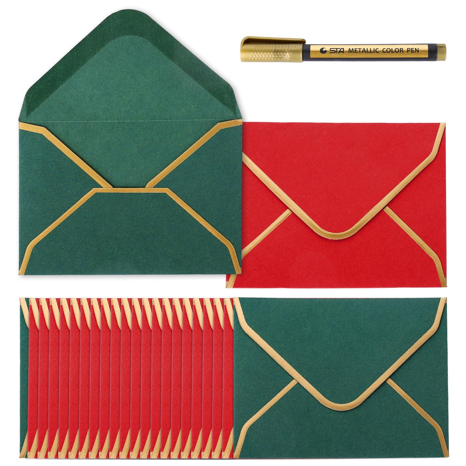 Amazon.com : Whaline 100Pcs Red and Green Mini Envelopes with Gold Oil ...