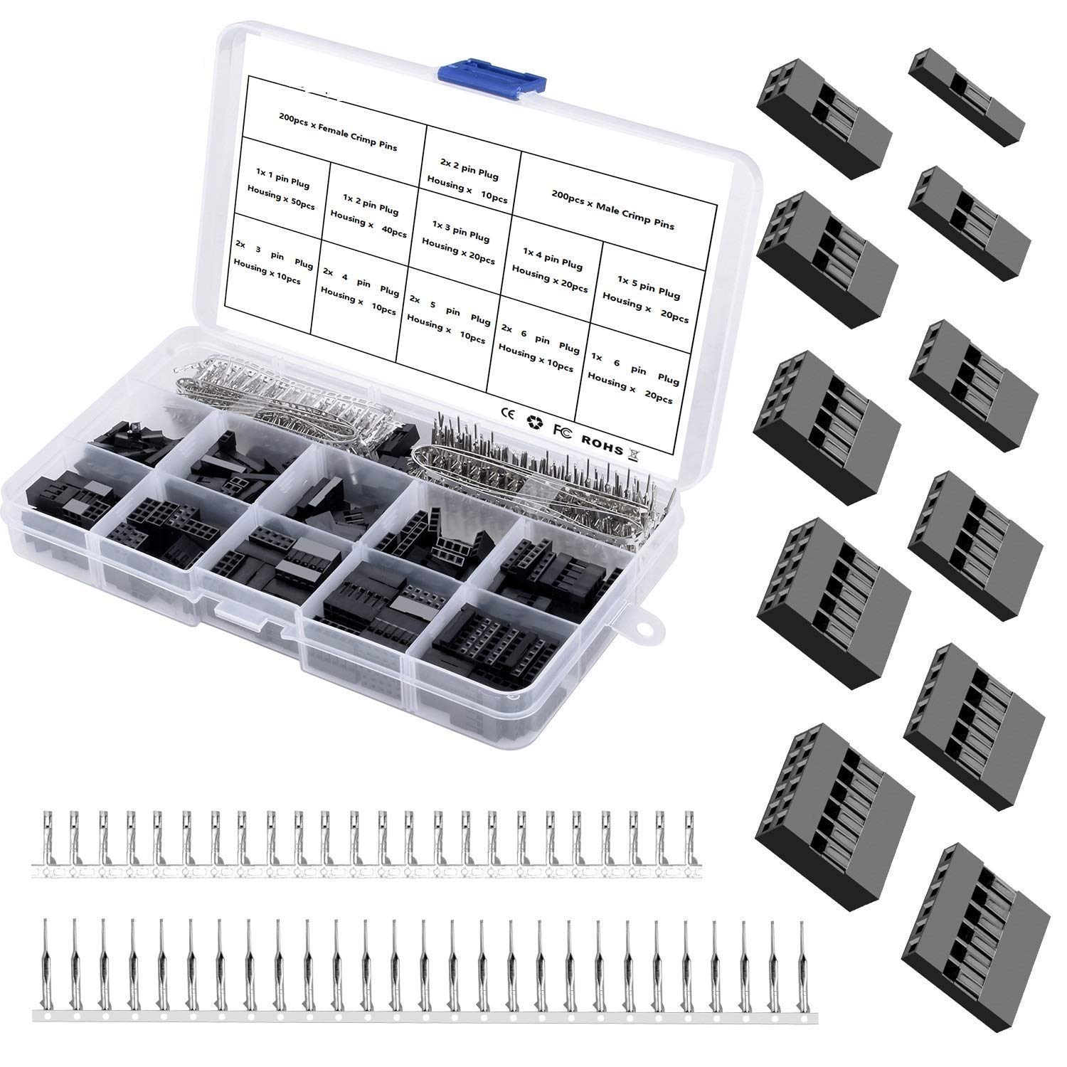 REES52 620Pcs 2.54mm Pitch SM Housing Connector Dupont Connector Male Female Crimp Pins Adaptor ...