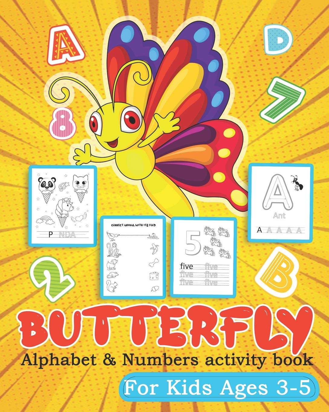 Buy Butterfly Alphabet and numbers activity book for kids Ages 3-5 ...