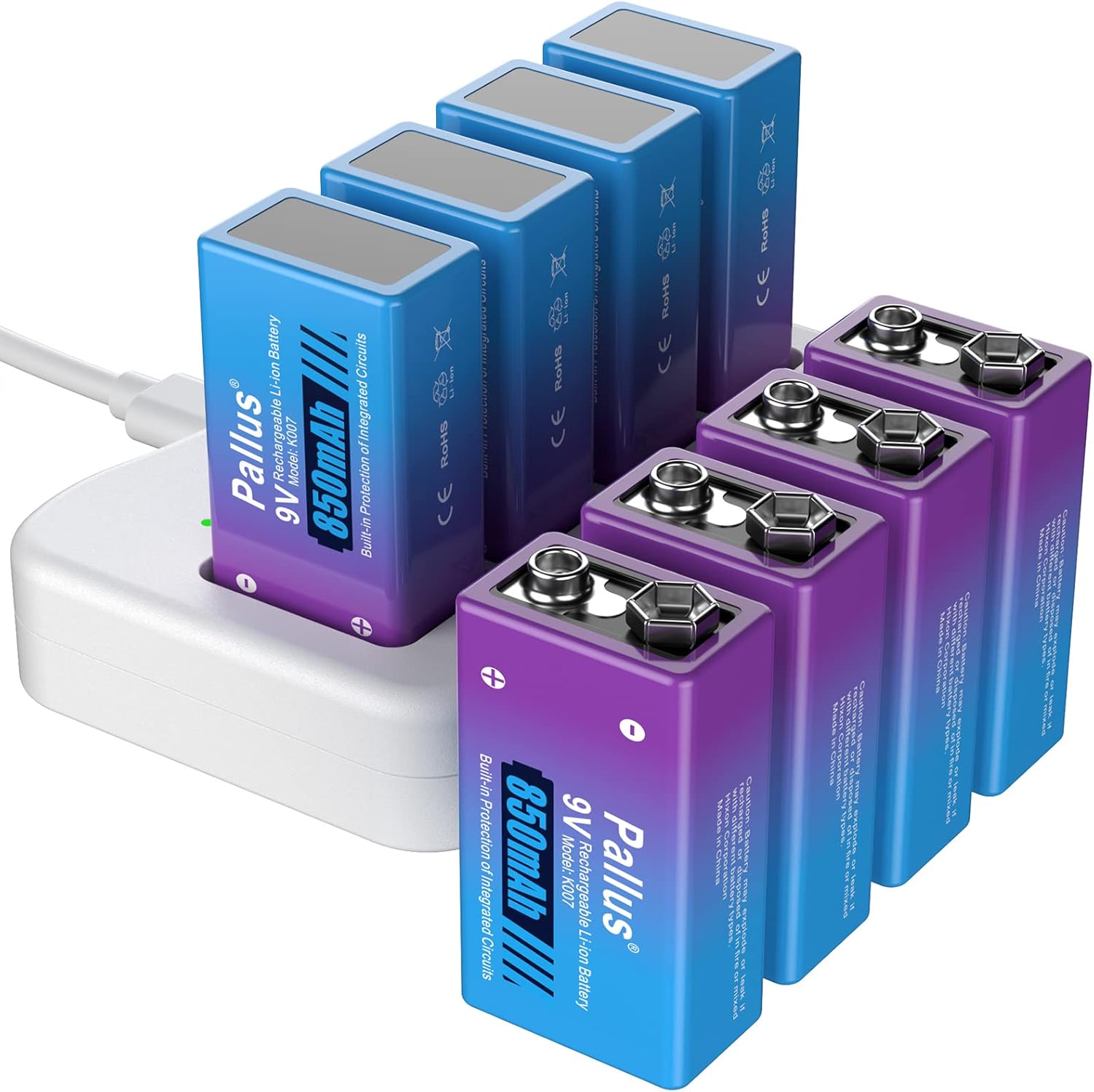 Amazon.com: Pallus 8 Pack 9V Rechargeable Batteries, 850mAh Long ...