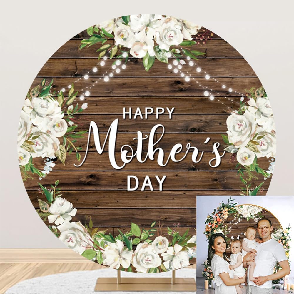 Amazon.com : OERJU Happy Mother's Day Round Backdrop Cover Rustic Wood ...