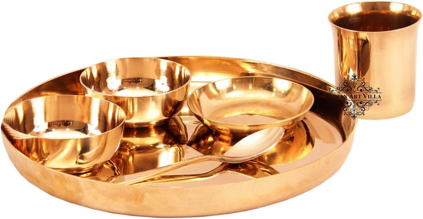 Buy Indian Art Villa Bronze Kansya Utensil| 6 Piece Dinner Thali Set| 1 ...