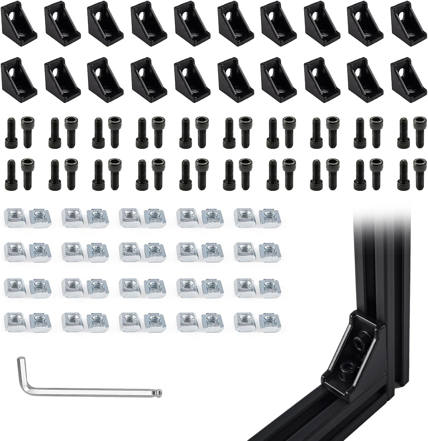 Amazon.com: 20 Sets Black 2020 Corner Bracket Kit for 2020 & 2040 ...
