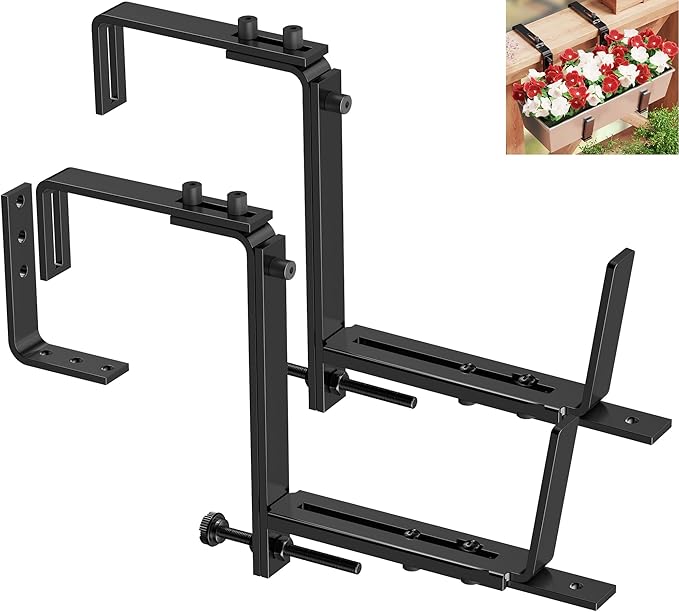 Amazon.com: Y&M 2 Pcs Deck Railing Adjustable Planter Box Brackets (6 ...