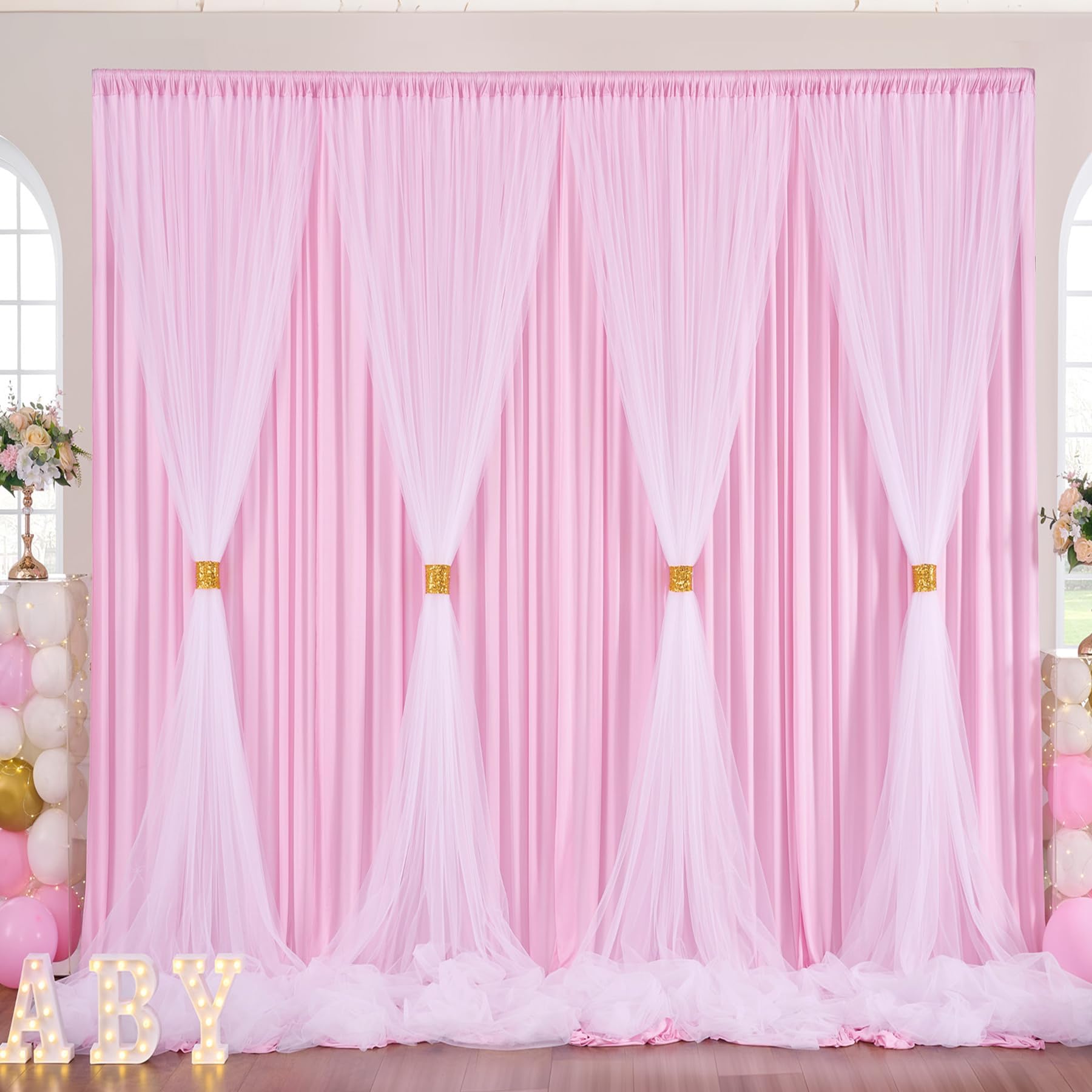 Amazon.com: Htper 20ft x 10ft Wrinkle Free Pink Backdrop Curtain for ...