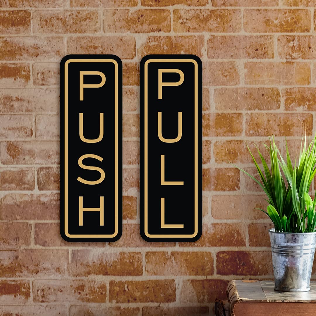 65x45cm Panel Cover Vertical Push Pull Door Signs - Black/Gold ...