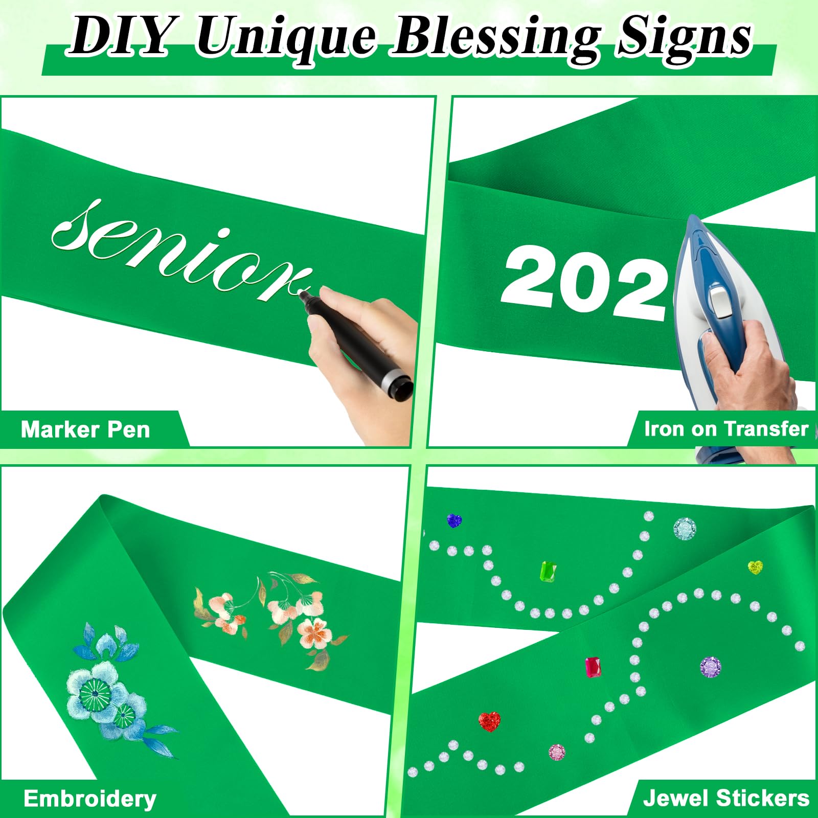 Snapklik.com : 16Pcs Green Sash Satin Sash Green Blank Sash Blank ...