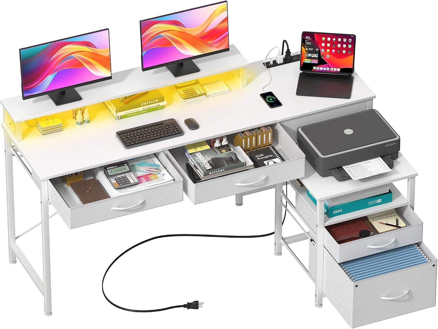 55 Inch Computer Desk with 4 Drawers & Printer Australia | Ubuy
