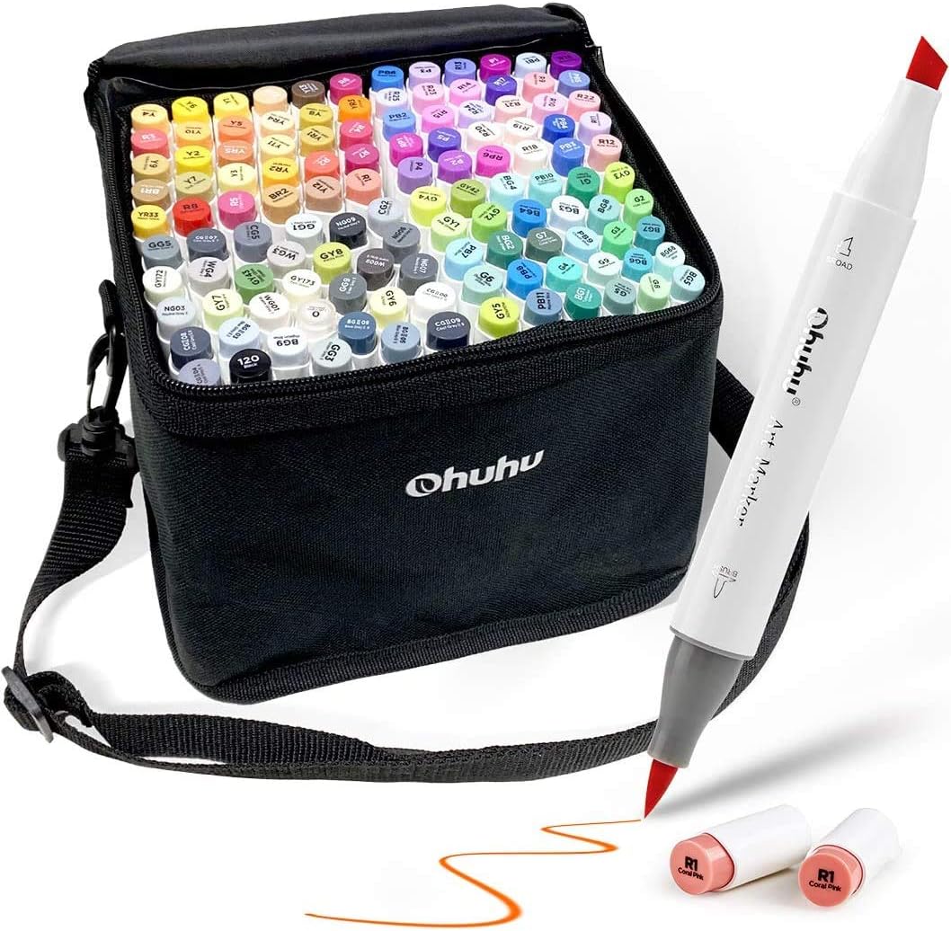 Ohuhu Brush Markers, 120-colour Double Tipped Art Marker Set, Brush ...