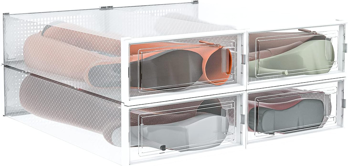 Amazon.com: Greenco Clear Foldable Shoe Storage Boxes, 5 Pack ...