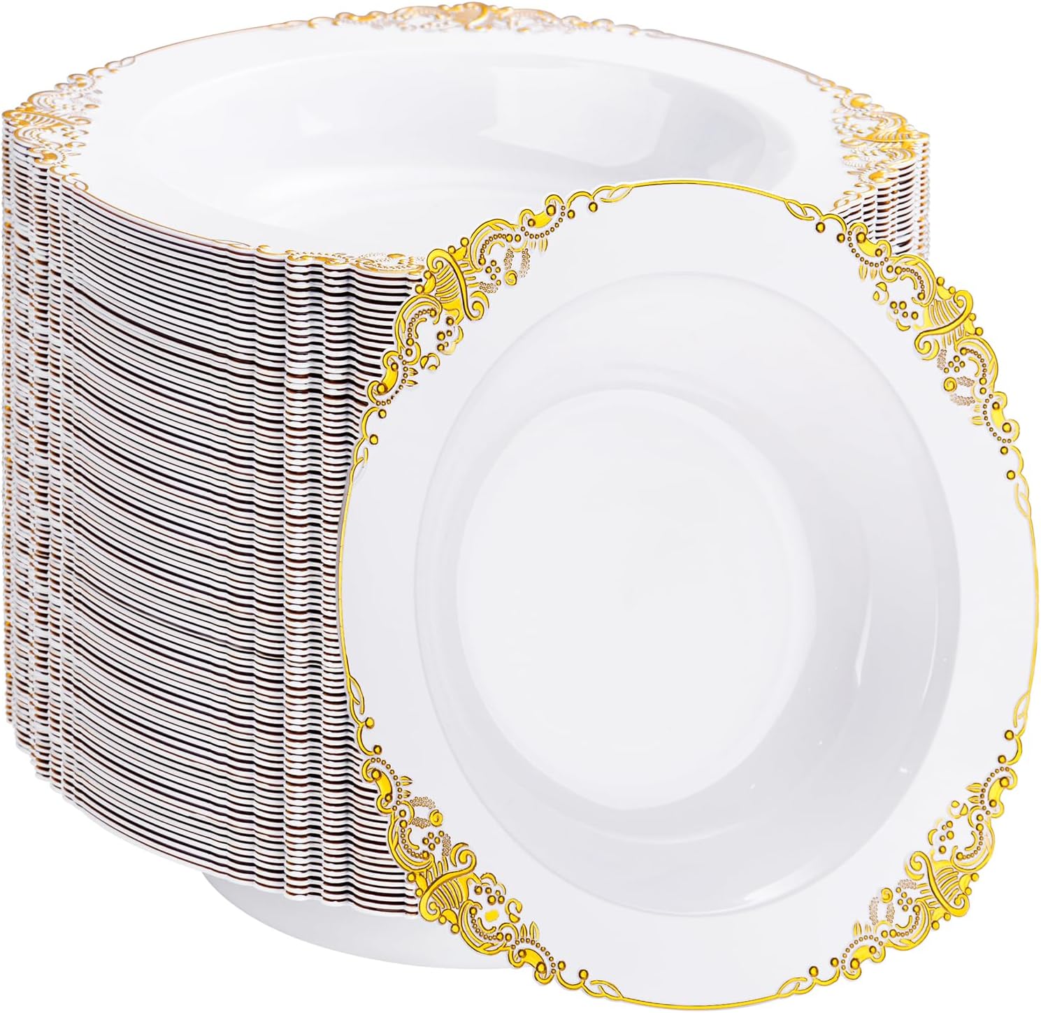 Amazon.com: Joyido 100PCS Gold Plastic Bowls - 12 oz White Disposable ...