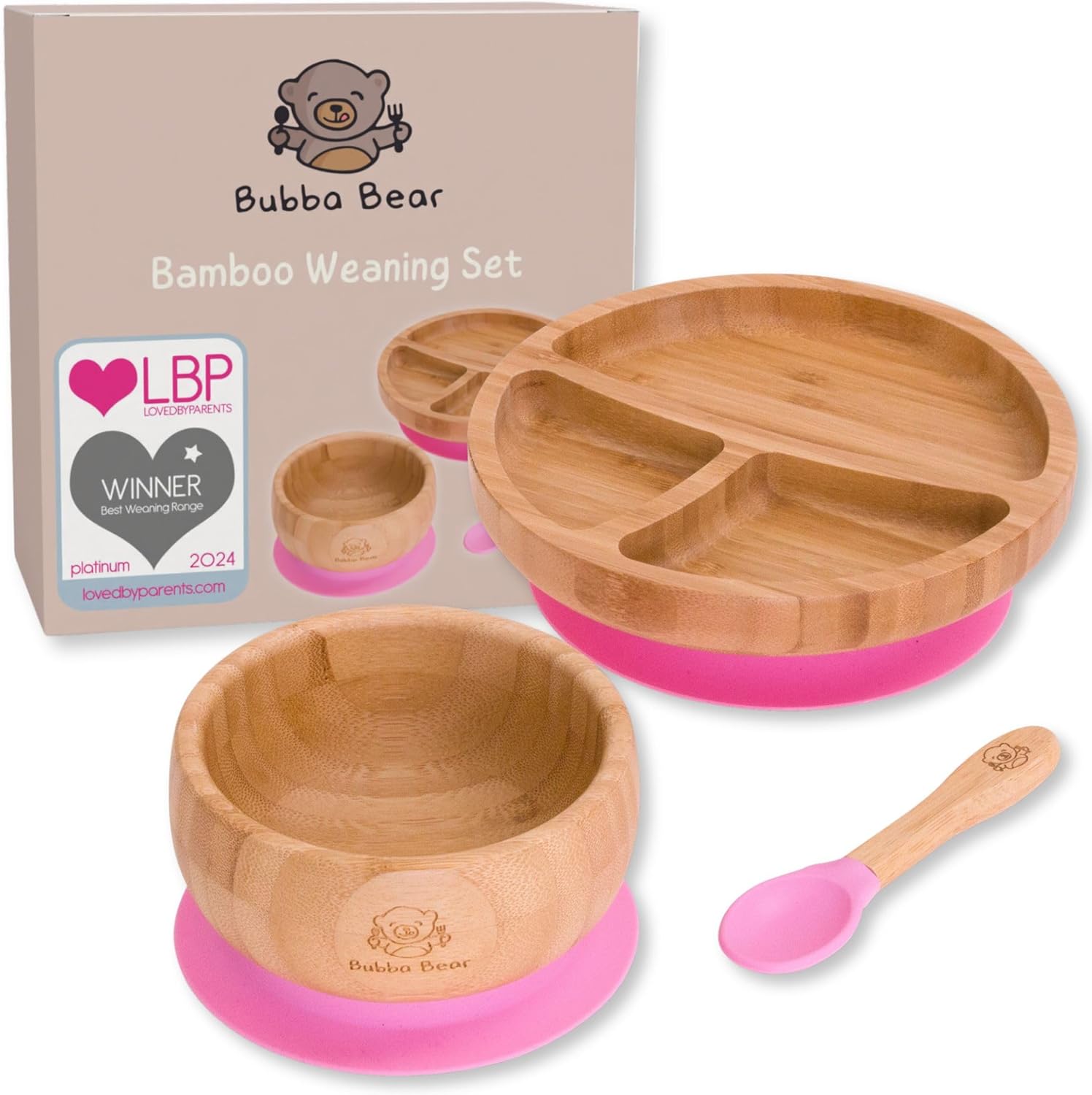 Bubba Bear Baby Weaning Set | Bamboo Plates, Bowls & Spoons for Toddler ...