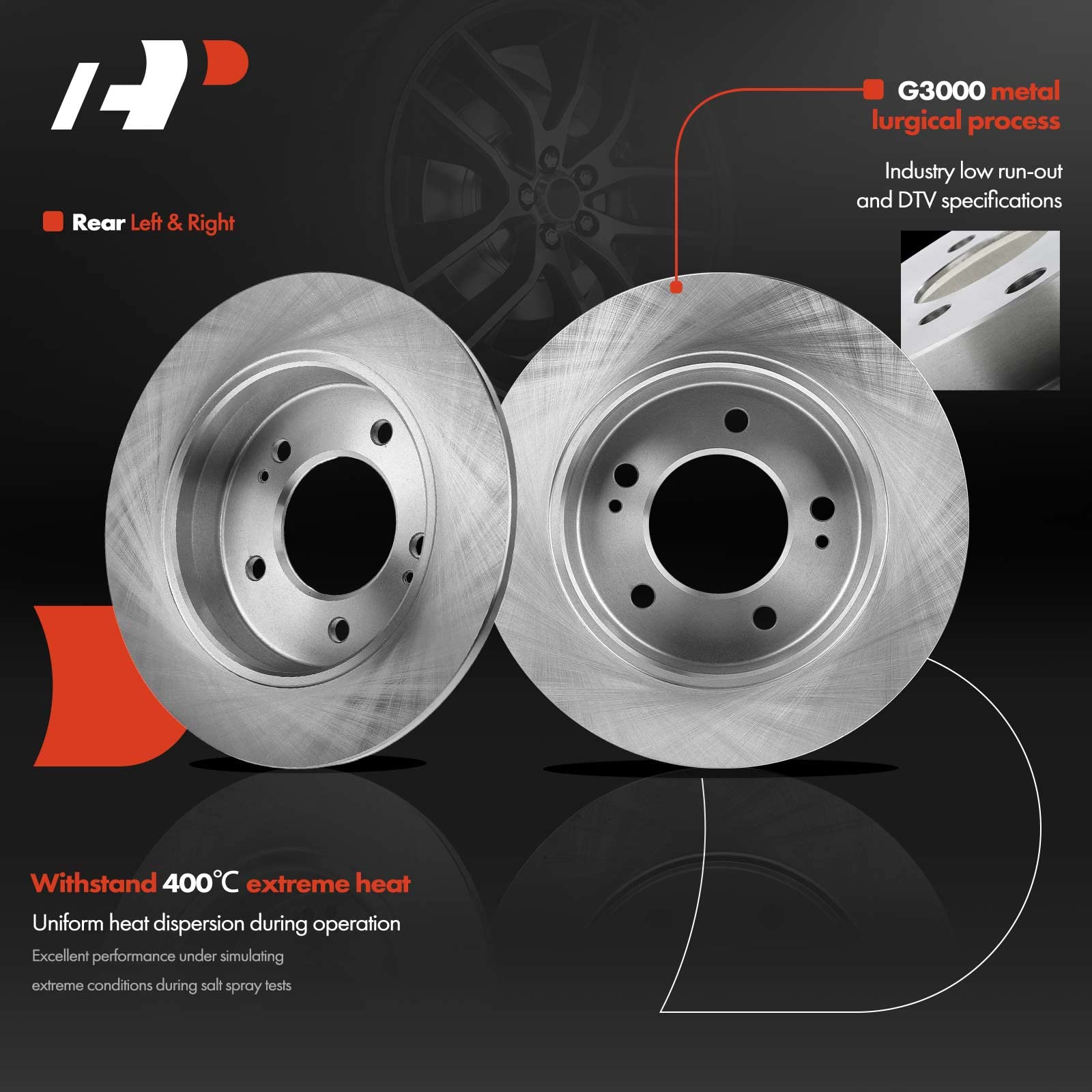 A-Premium 10.31 inch (261.9mm) Rear Solid Disc Brake Rotors + Ceramic ...