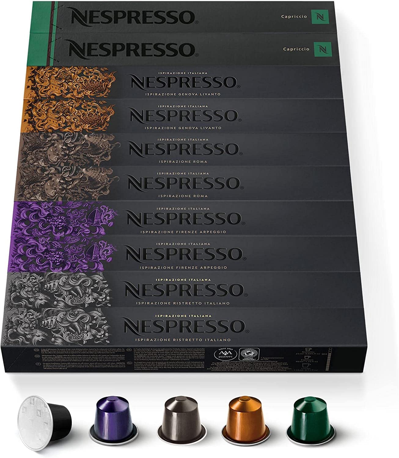 Amazon.com: NESPRESSO CAPSULES 100 COUNT STRONG VARIETY PACK MIX PODS ...