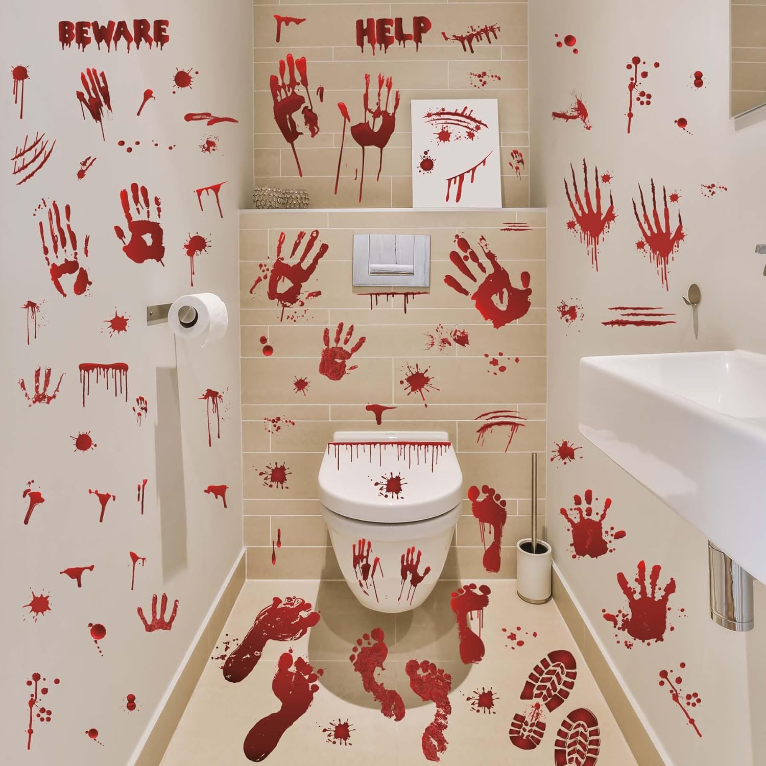 Amazon.com: Bloody Footprints Floor Stickers Window Clings Scary Bloody ...