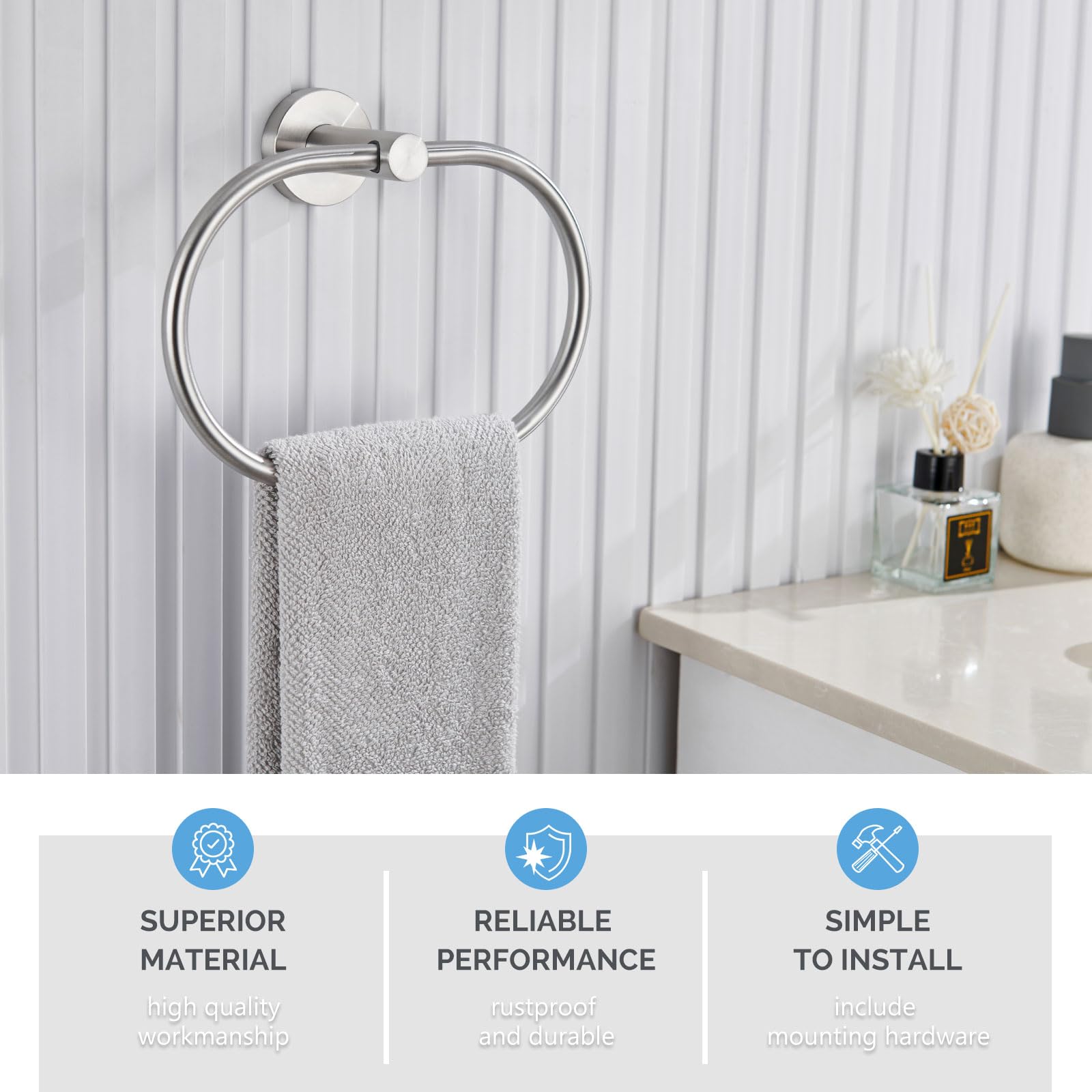 Snapklik.com : Towel Ring Brushed Nickel, SUS304 Stainless Steel Hand ...