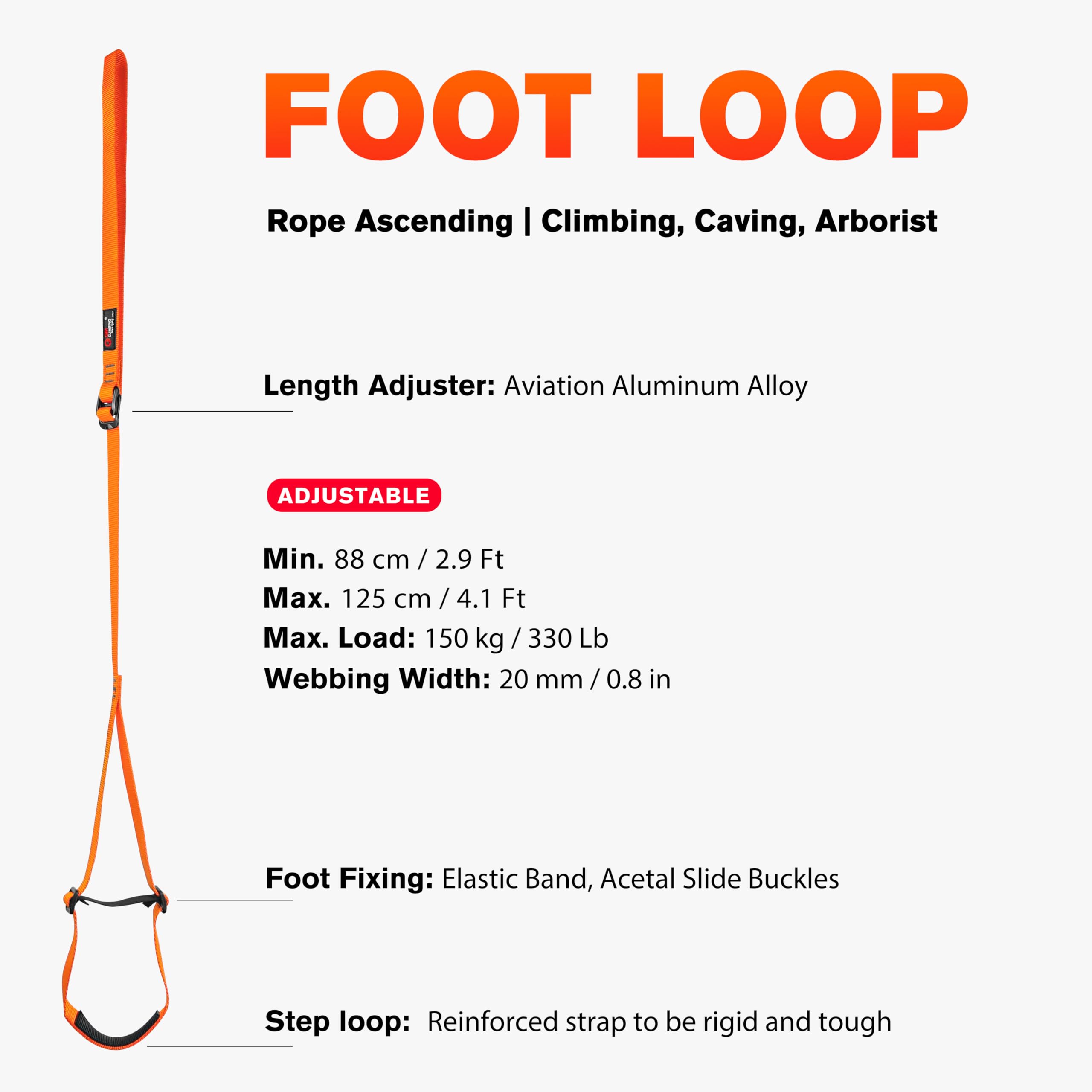 Snapklik.com : Orange Foot Loop Ascender Sling Adjustable For Rope ...