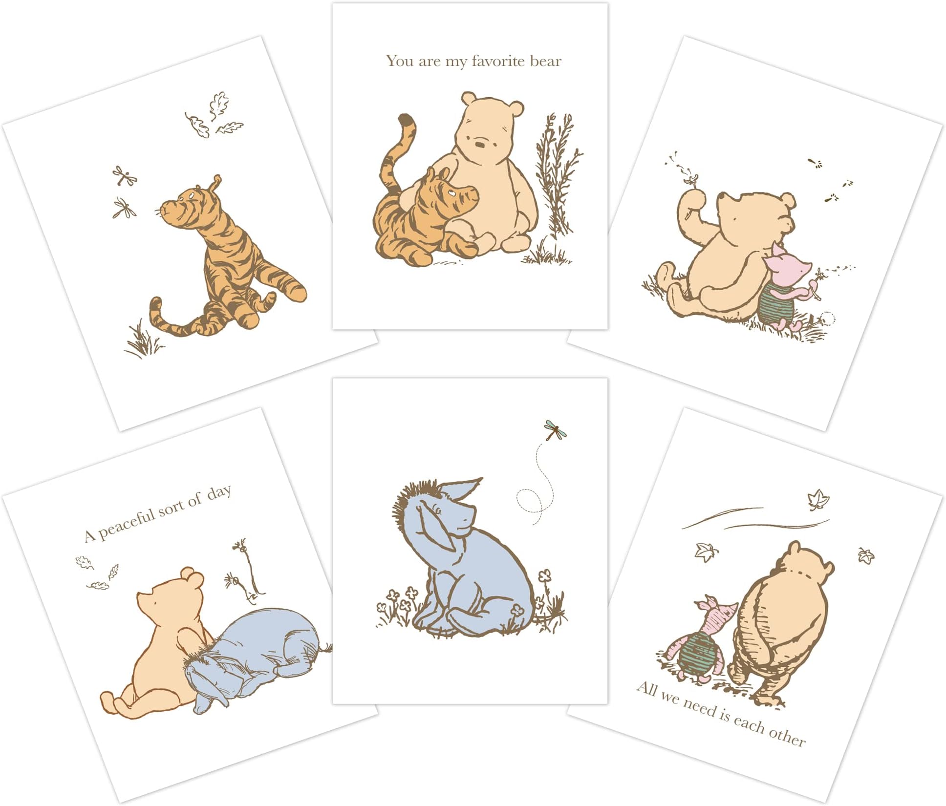 Amazon.com: Winnie the Pooh Classic Art Prints - Set of 4 Wall Art ...