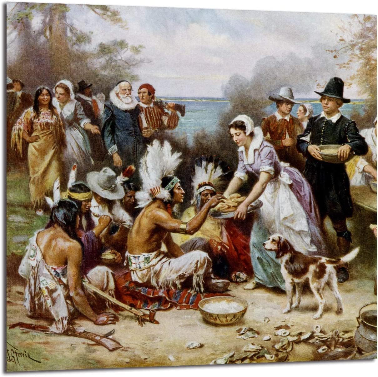 Amazon.com: Thanksgiving Pilgrims Indians Poster Wall Art Canvas Print ...