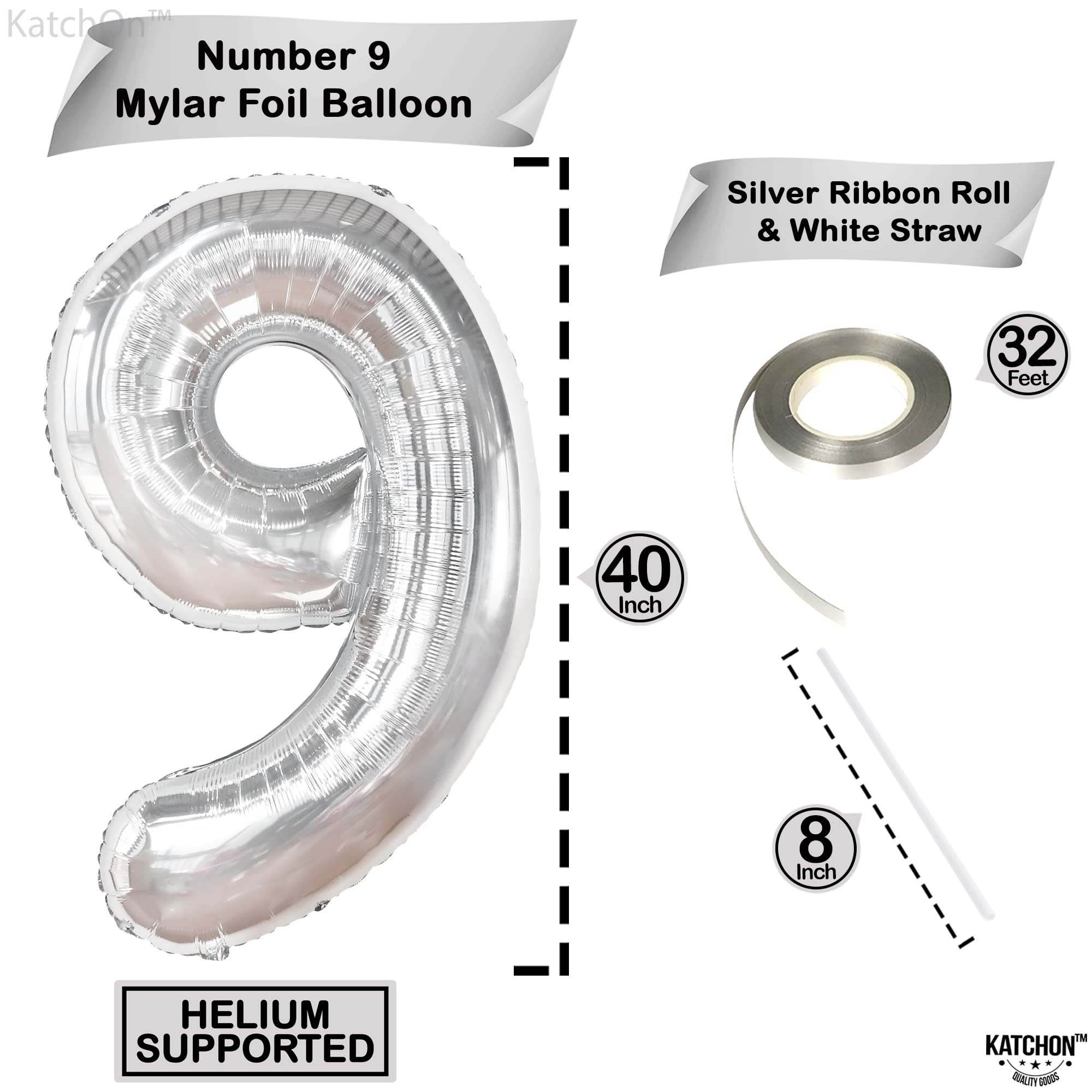 Snapklik.com : Giant Silver Number 9 Balloon - 40 Inch Foil 9 Birthday ...
