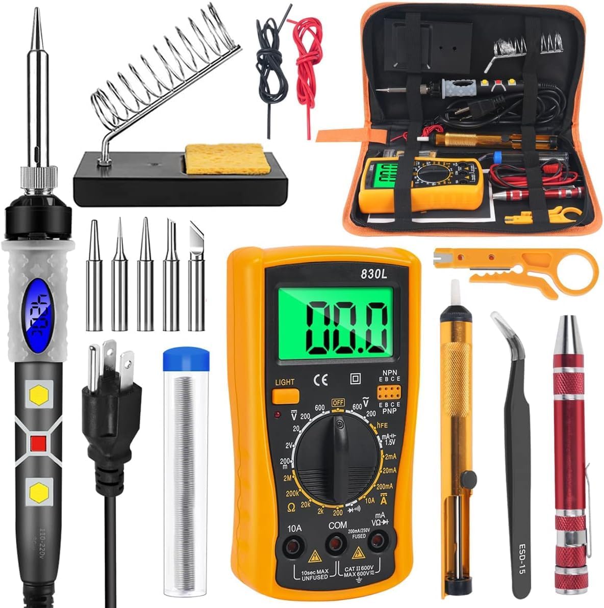 Soldering Iron Kit with Digital Multimeter, SREMTCH 80W LCD Welding ...