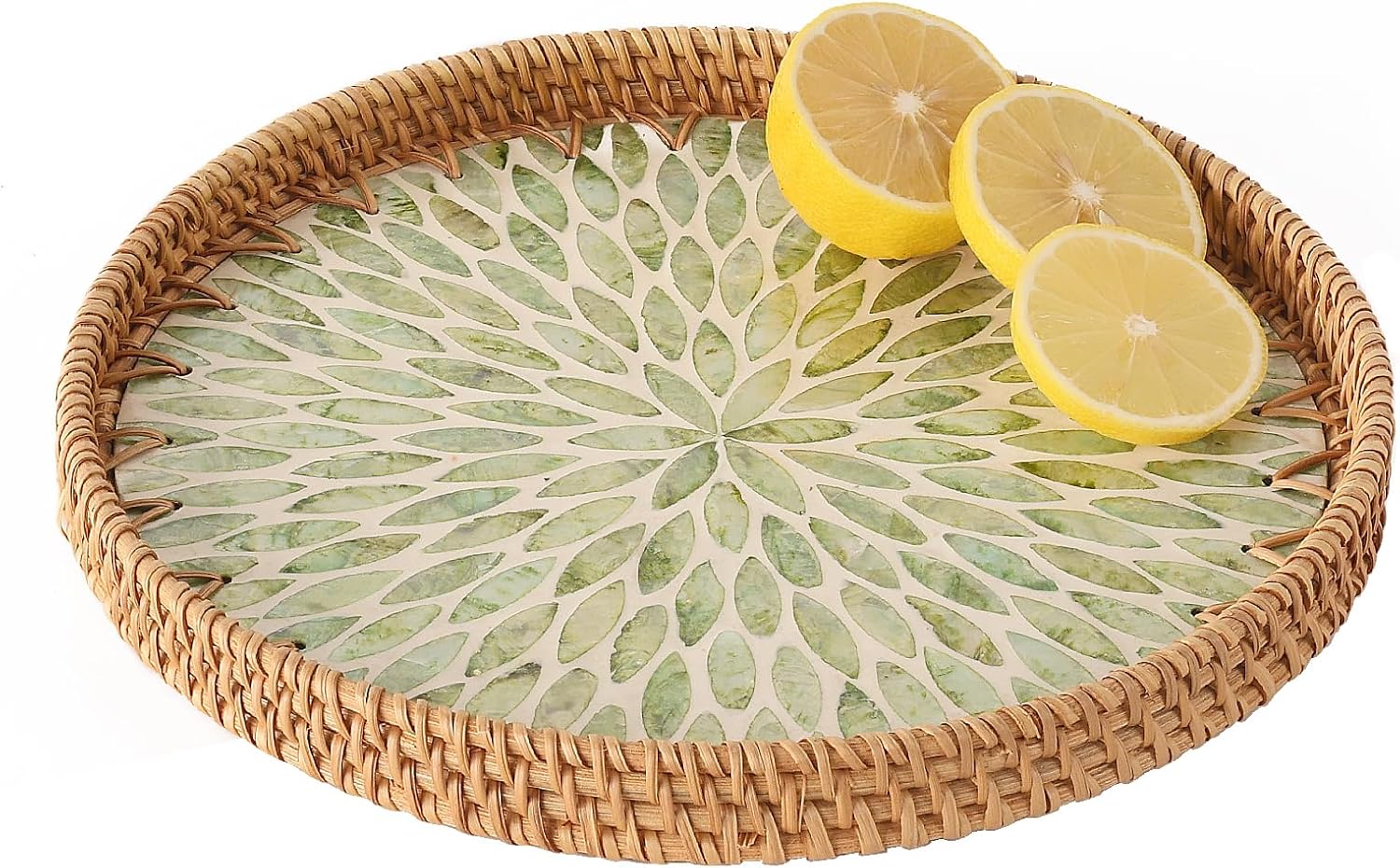Amazon.com: Tynulox Round Rattan Serving Tray, Coffee Table Tray with ...