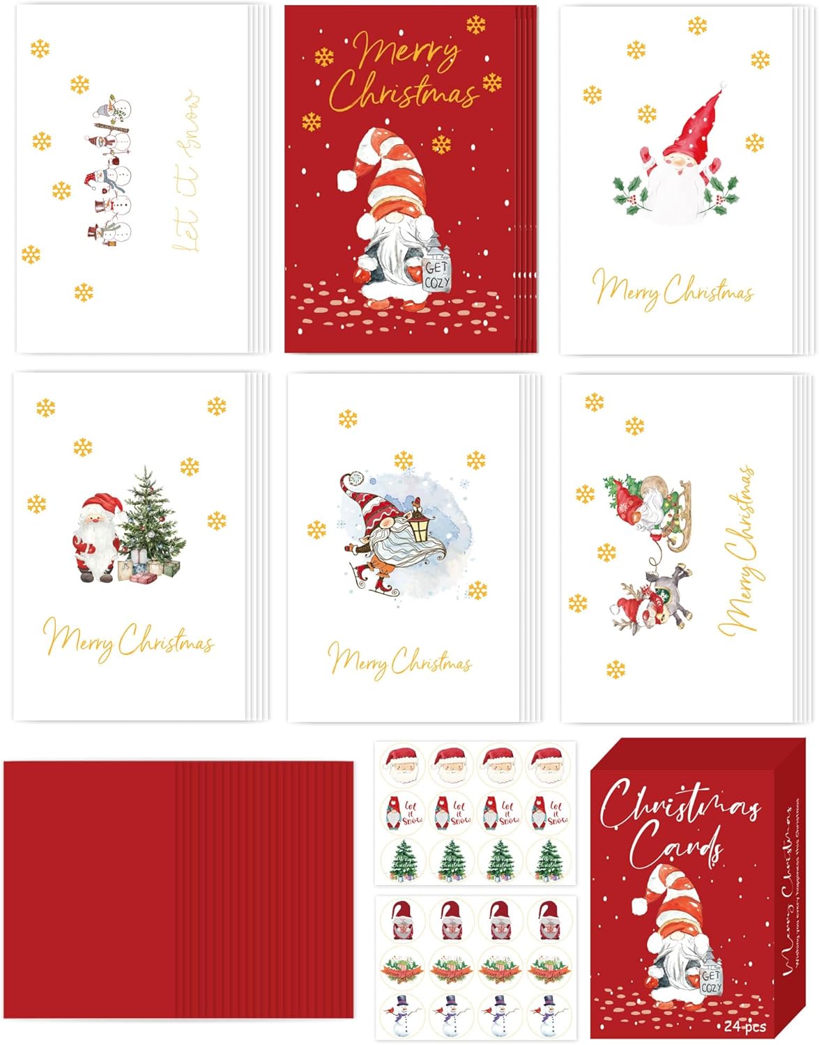 Amazon.com : RINOLY Set of 24 Gnome Christmas Cards Boxed with ...