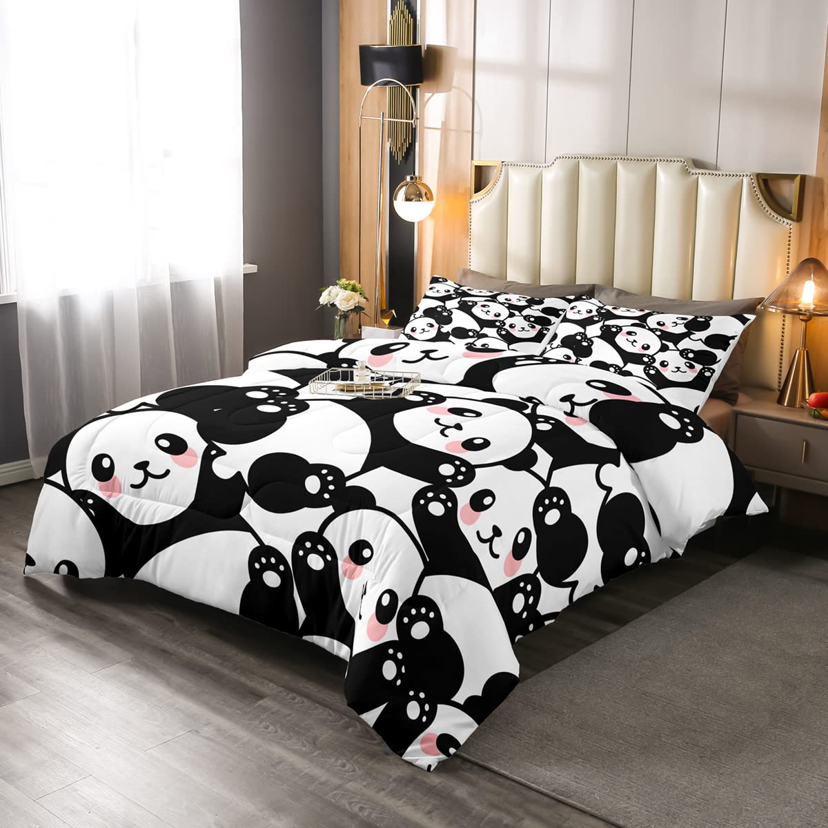 Amazon.com: Erosebridal Panda Comforter Set Full, Cute Panda Duvet Set ...