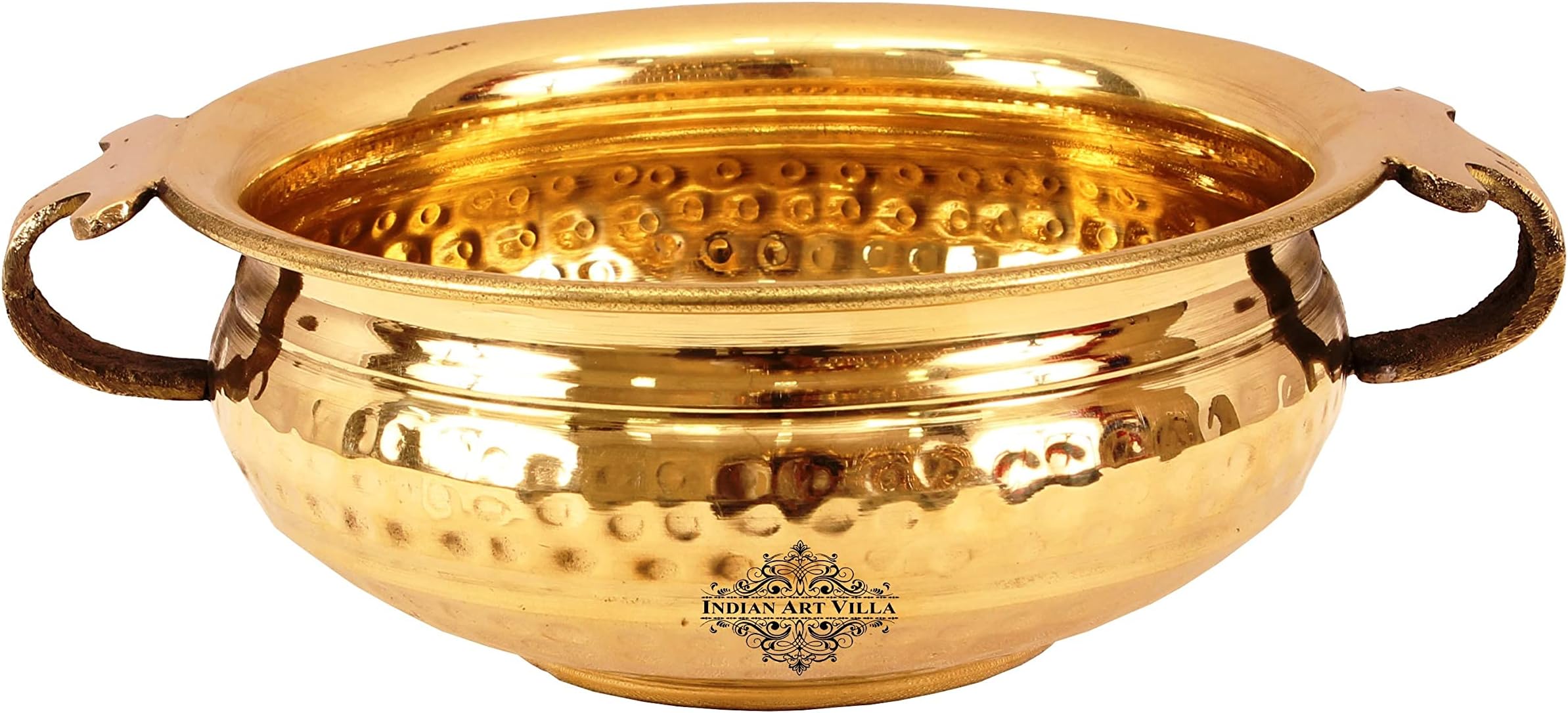 Buy INDIAN ART VILLA Pure Brass Hammered Design Urli Decorative Bowl ...