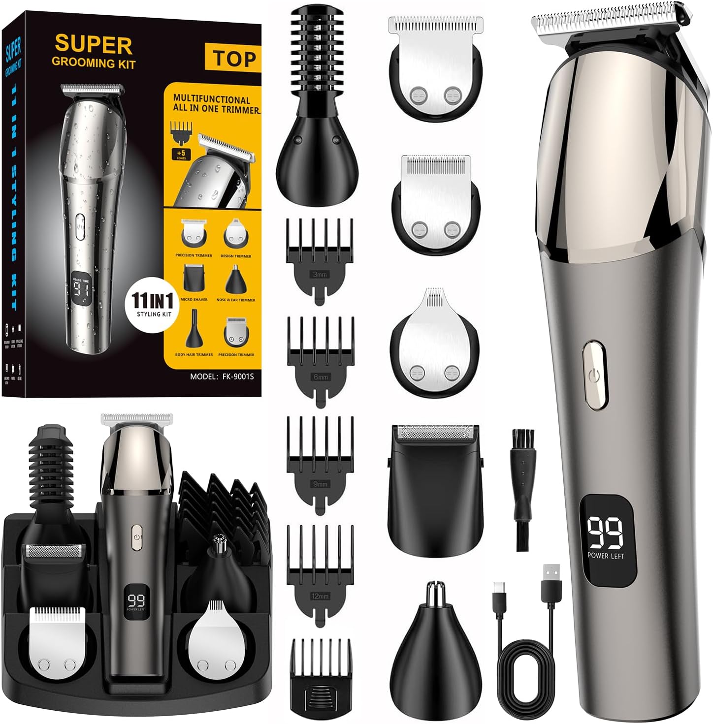Hair Clippers Beard Trimmer for Men: 11-in-1 Hair Clippers USB Type-C ...