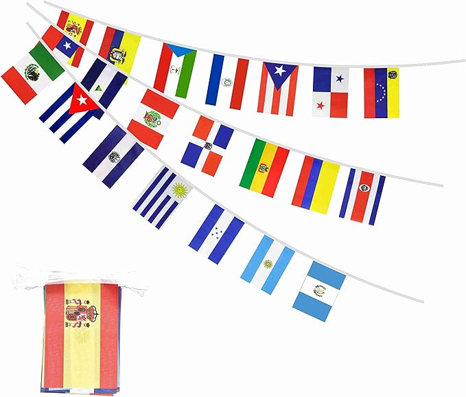Amazon.com: XCFH Spanish Speaking 21 Countries Flags Banner String ...