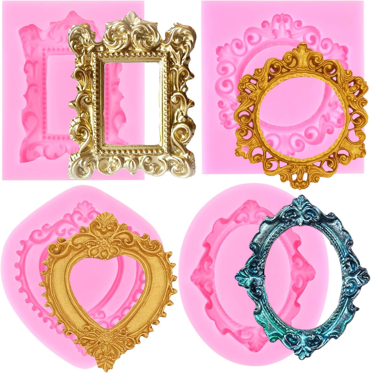 Amazon.com: Elsjoy 6 Pieces Picture Frame Silicone Fondant Molds, Pink ...