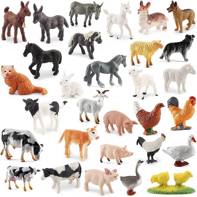 Amazon.com: ONEST 30 Pieces Mini Farm Animal Figurines Playset Hand ...