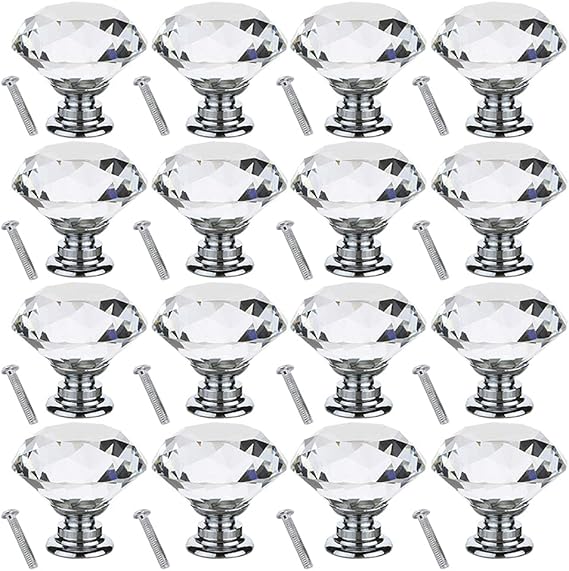 16PCS 30mm Crystal Door Knobs Cupboard Knobs Diamond Pull Handle Zinc ...