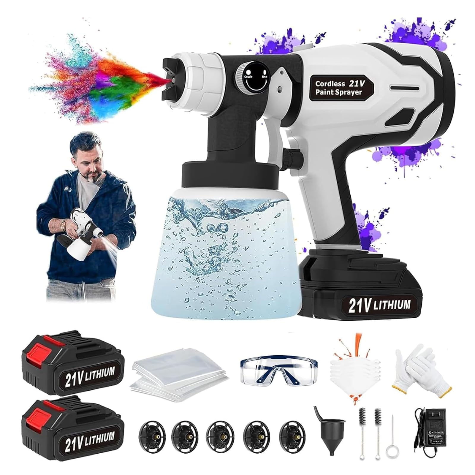 Amazon.com : 21V Cordless Paint Sprayer Gun, 600W Battery Paint Sprayer ...