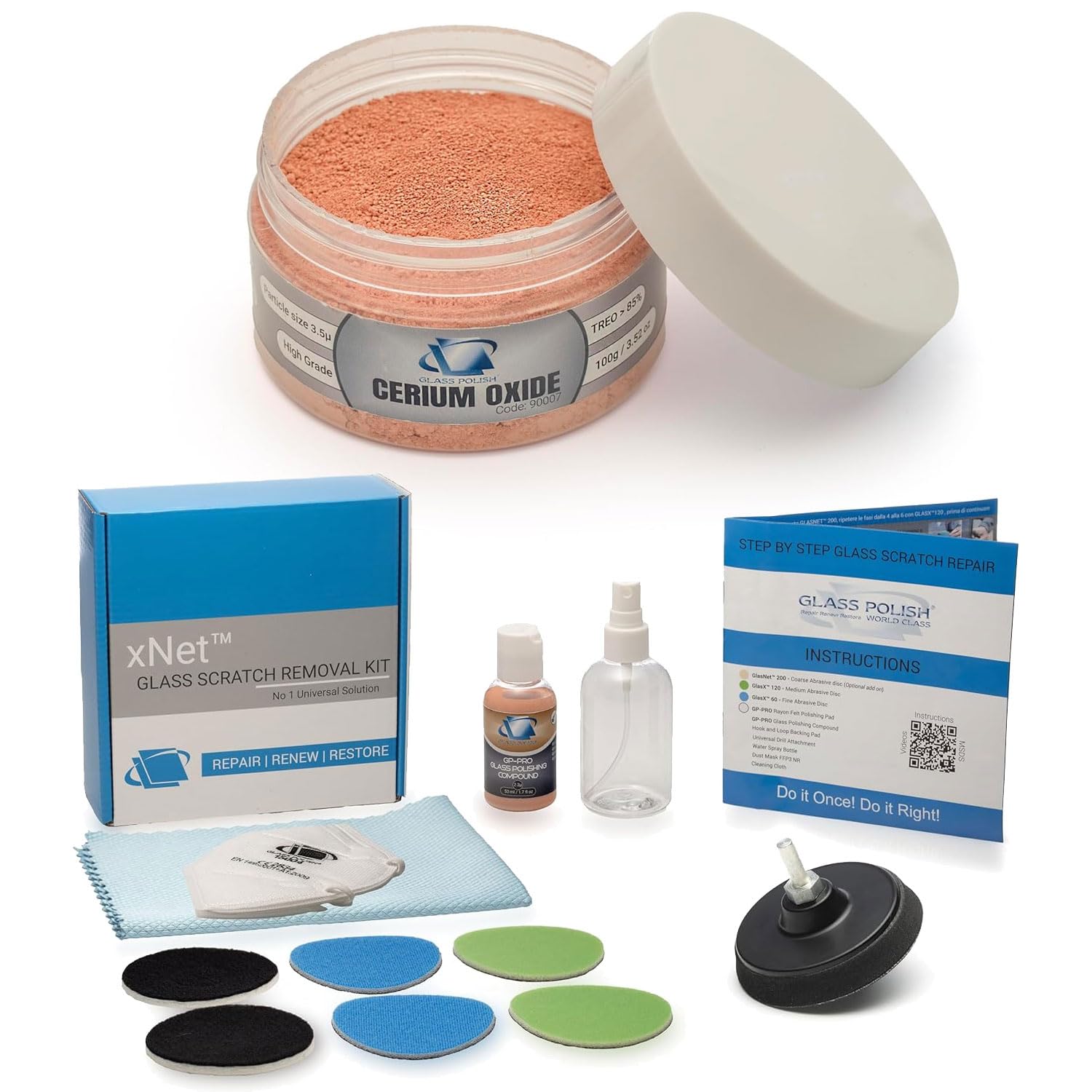 GLASS POLISH DIY Scratched Glass Repair Bundle -Set of Glass Scratch ...