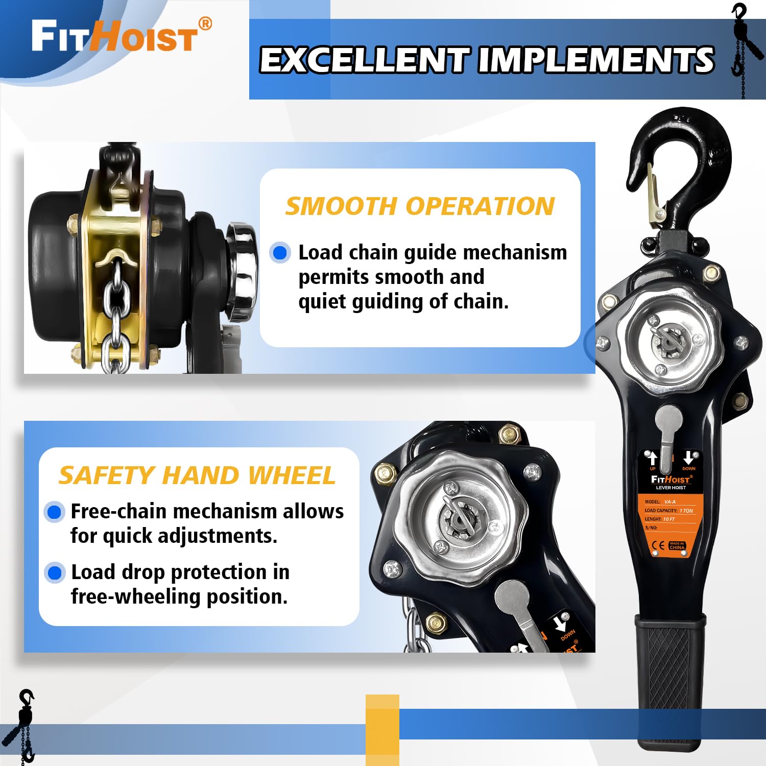 Snapklik.com : FITHOIST 1 Ton Chain Hoist 2200LBS Capacity 10Ft Lift ...