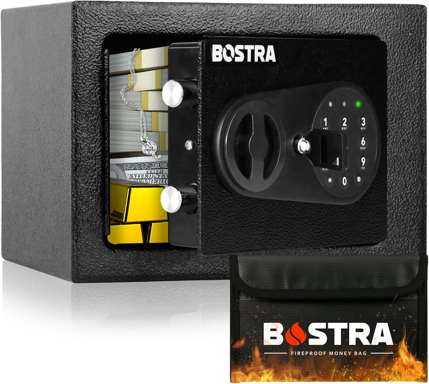 Bostra Fireproof Safe Box with Sensor Light & Fireproof Bag, Money Safe ...