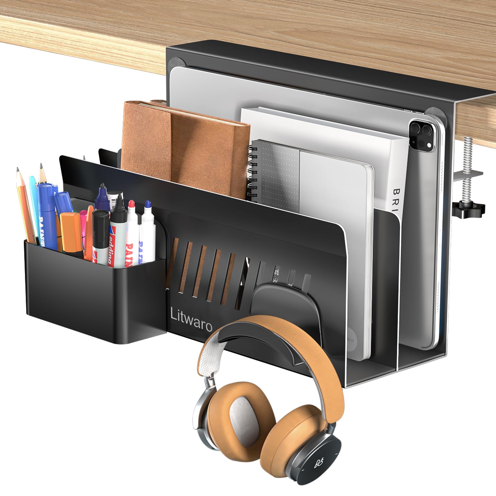 Amazon.com: Desk Side Storage Organizer, 2 Tier Under Desk Laptop ...